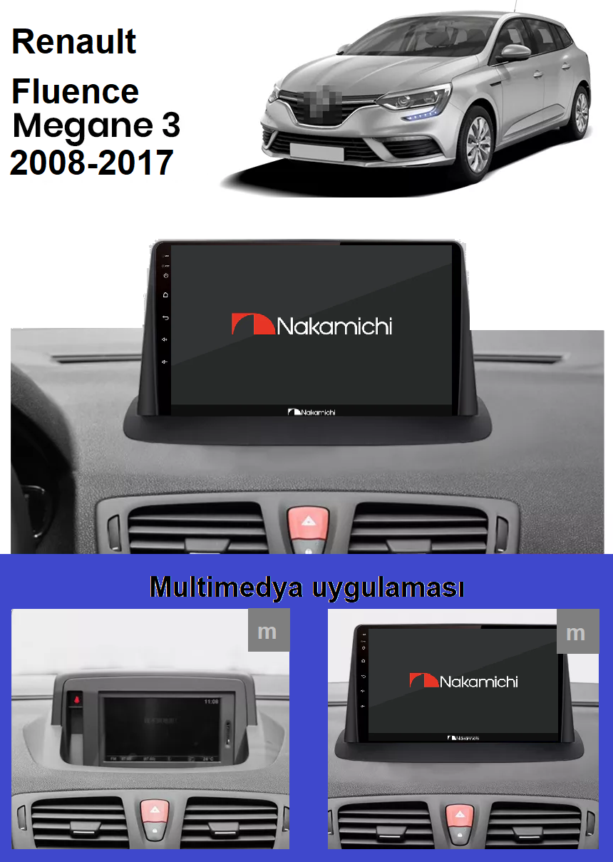 Renault Megane 3 (2008-2014) Uyumlu Android Multimedya Navigasyon Sistem